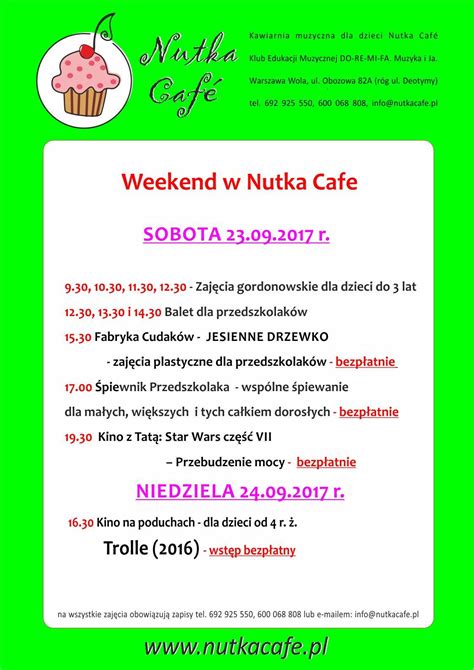 WEEKENDOWE ZAJĘCIA W NUTKA CAFE Dziecko w Warszawie