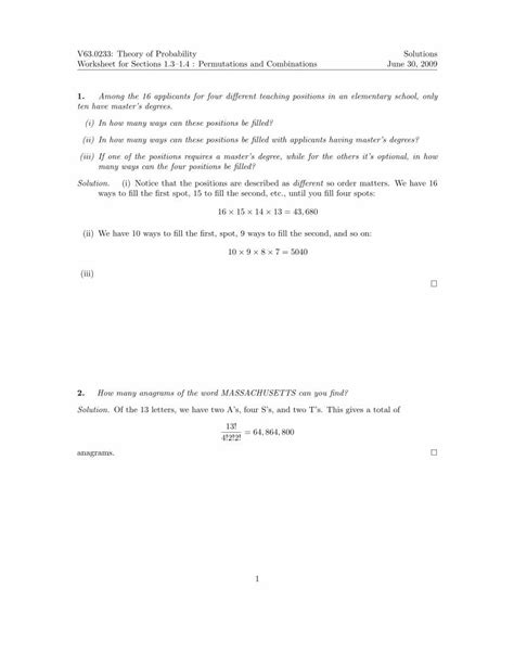 Pdf Worksheet Permutations And Combinations Solutions Dokumen Tips