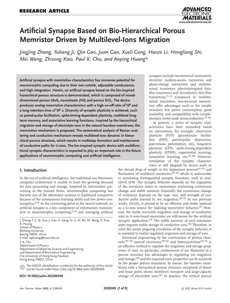 Artificial Synapse Based On Bio‐hierarchical Porous Memristor Driven By