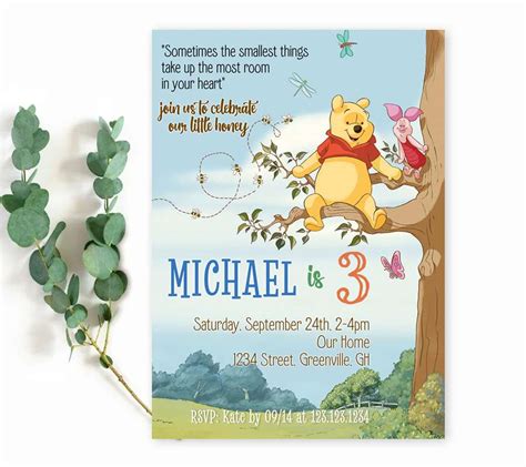 Winnie The Pooh Invitation Edit Online Instant Download Worksheets