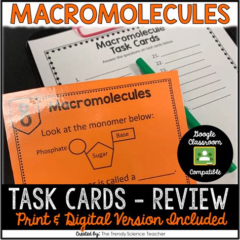 Macromolecules Review Task Cards The Trendy Science Teacher