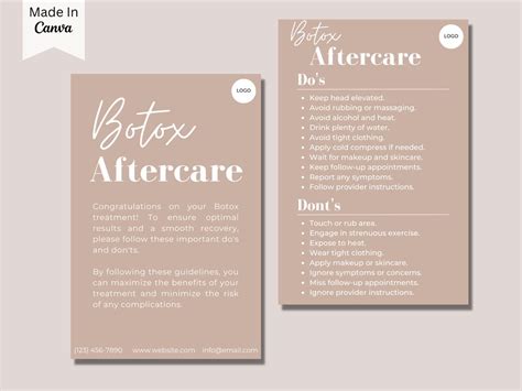 Diy Botox Aftercare Card Post Injection Card Editable Botox Etsy