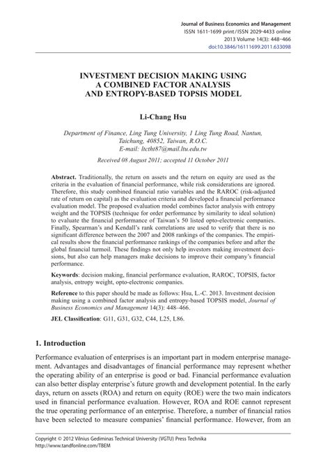 pdf investment decision making using a combined factor analysis and
