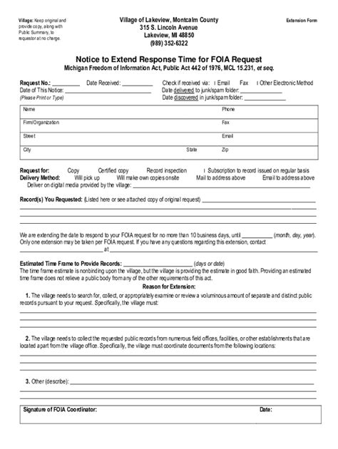 Fillable Online Foia Request For Public Records Et Seq Village Of