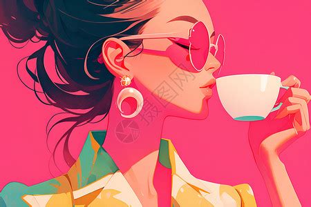 喝咖啡的少女插画图片下载 正版图片601077833 摄图网