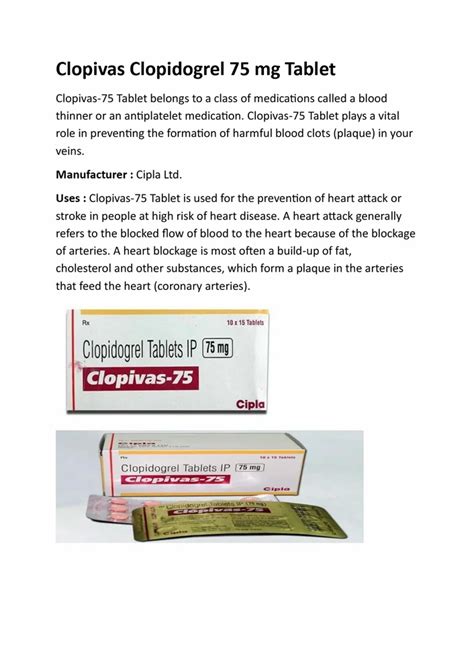Clopivas 75 Tablet At ₹ 71strip Antiplatelet Medicine In Nagpur Id