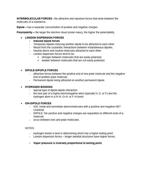Intermolecular Forces Notes Pdf