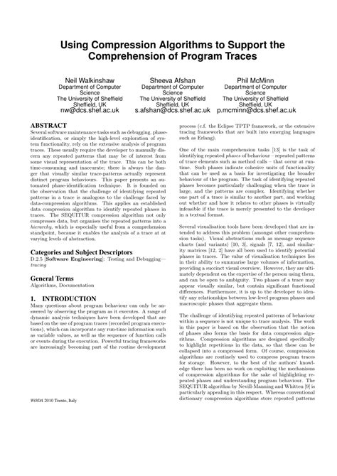PDF Using Compression Algorithms To Support The Comprehension Of