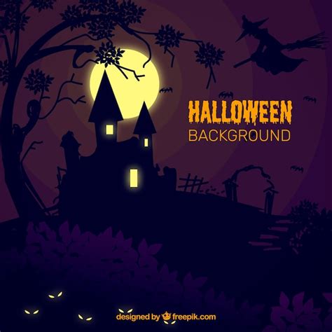 Halloween Hintergrund Mit Villa In Der Nacht Kostenlose Vektor