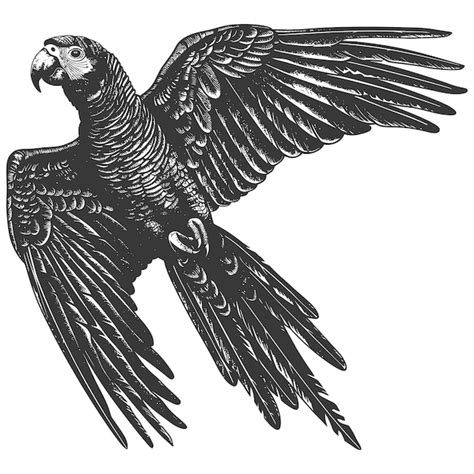 Dibujo Detallado De Un Loro Con Las Alas Extendidas Vector Premium