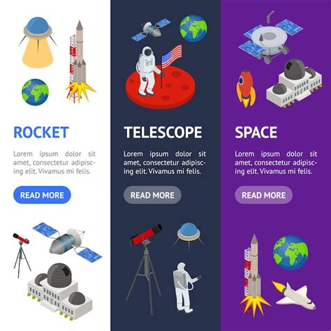 Premium Vector Space Banner Vecrtical Set Isometric View Include Of