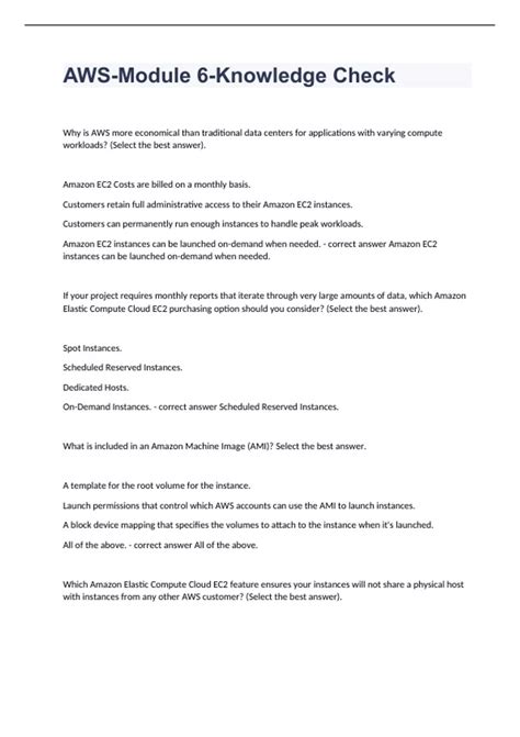 aws module 6 knowledge check questions and answers already solved 2024