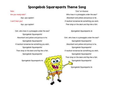 Spongebob Squarepants Theme Song Pdf
