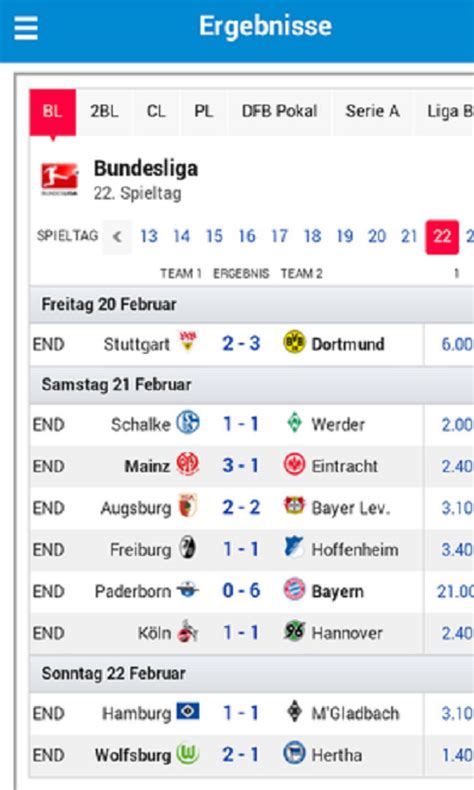 Fussball Live Ticker Tabelle Ergebnisse Amazon de Apps für Android