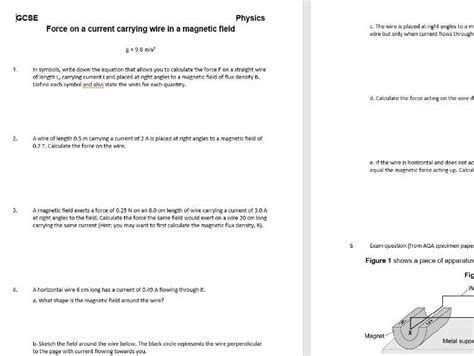 F Bil Force On A Current Carrying Wire Questions Teaching Resources