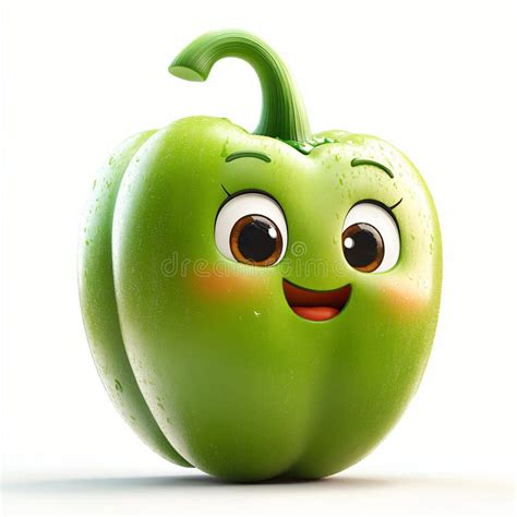 Cute Green Bell Pepper Cartoon Character Happy Veggie 3d Render Ai