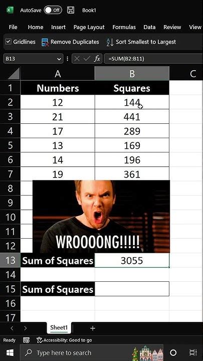 Sumsq Function In Excel Youtube