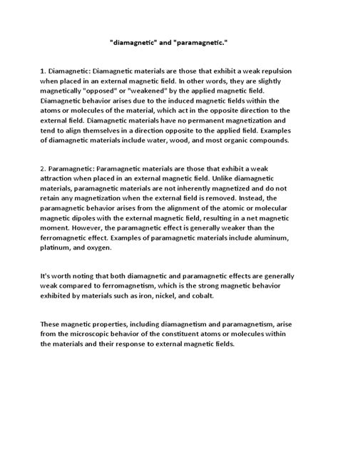 Ferromagnetism Diamagnetism And Paramagnetism Pdf Magnetism