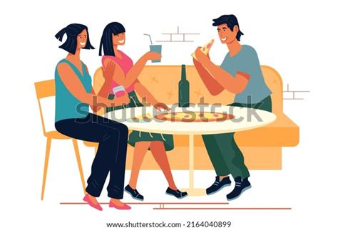 Men Women Eating Pizza Pizzeria Cafe Stock Vector Royalty Free