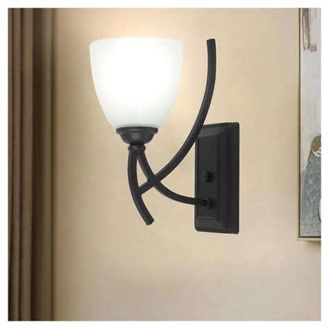 Modern Black Wall Light With Frosted Glass Shade Decorative Wall