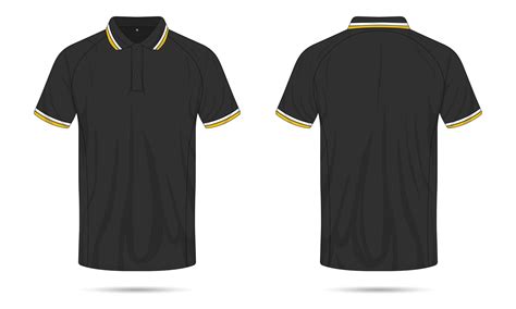 Negro Polo Camisa Bosquejo Con Amarillo Rayas Frente Y Espalda Ver