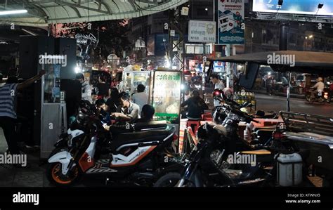 Motorbikes Parked On Sidewalk Oknha Tep Phan Street 182 Phnom Penh Cambodia Near Orussey Market