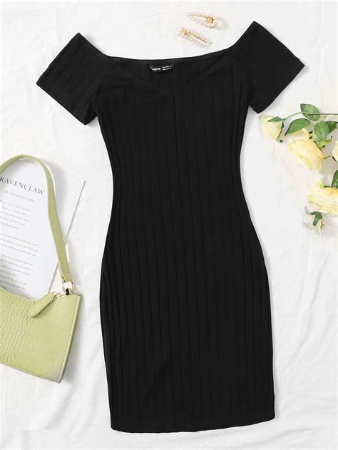 SHEIN EZwear Vestido ajustado de hombros descubiertos Moda de Mujer SHEIN México