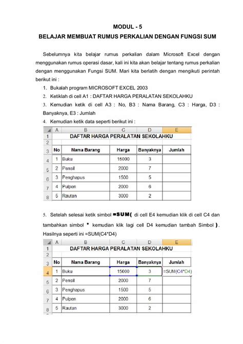 PDF Membuat Rumus Perkalian Dengan Fungsi SUM DOKUMEN TIPS