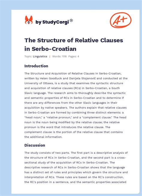 The Structure Of Relative Clauses In Serbo Croatian Free Essay Example