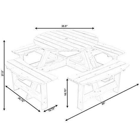 Gardenised Wooden Outdoor Patio Garden Round Picnic Table With Bench 8