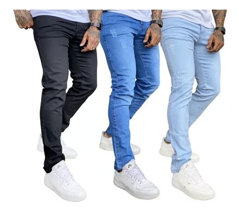 Kit 3 Calça Jeans Sarja Masculina Skinny Slim Lycra Colorida Desconto