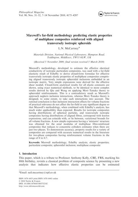 Pdf Maxwells Far Field Methodology Predicting Elastic Properties Of Multiphase Composites