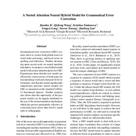 A Nested Attention Neural Hybrid Model For Grammatical Error Correction Acl Anthology