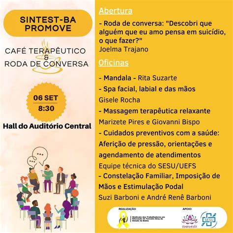 Em Alus O Ao Setembro Amarelo Sintest Ba Promover Um Caf Terap Utico