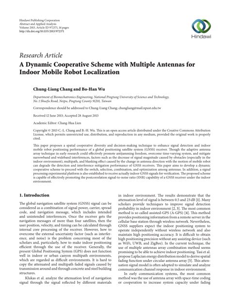 Pdf A Dynamic Cooperative Scheme With Multiple Antennas For Indoor Mobile Robot Localization
