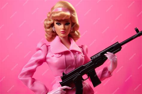 Premium Ai Image Barbie Girl With Gun In Pink Dress With Pink
