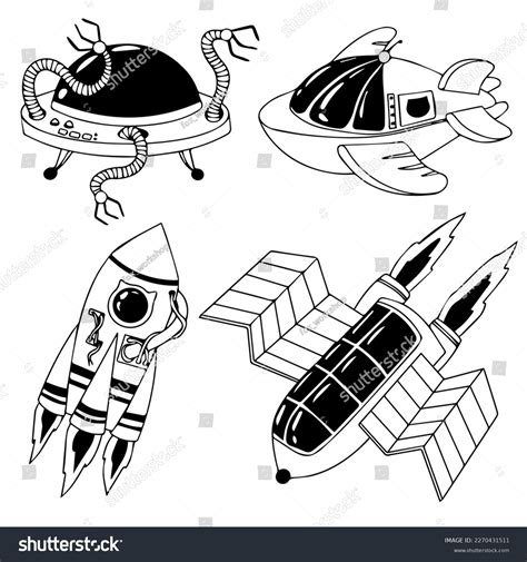 Spaceship Cartoon Style Space Exploration Discovery Stock Vector