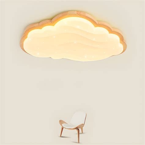 Led Modern Wood Flush Mount Cloud Shape Ceiling Light With Plastic