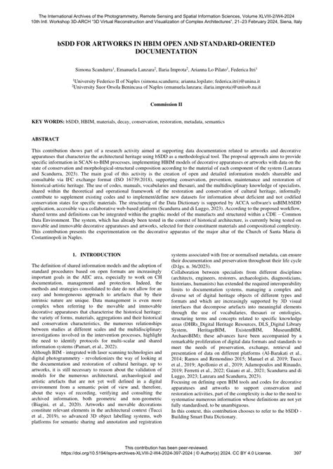 PDF BSDD FOR ARTWORKS IN HBIM OPEN AND STANDARD ORIENTED DOCUMENTATION