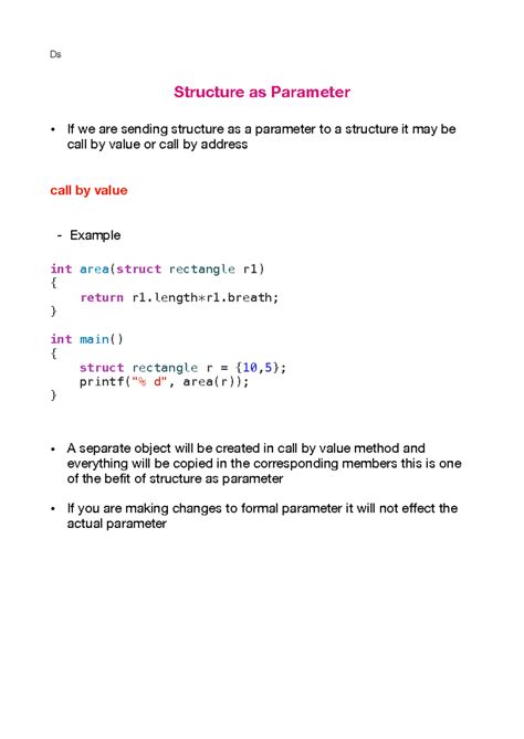 Struct As Parameter 19 Ds Structure As Parameter • If We Are Sending Structure As A Parameter