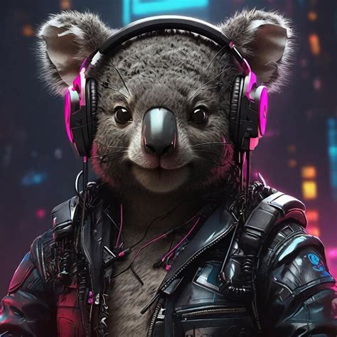 Premium Photo Cyberpunk Koala In Leather And Headphones By Alex