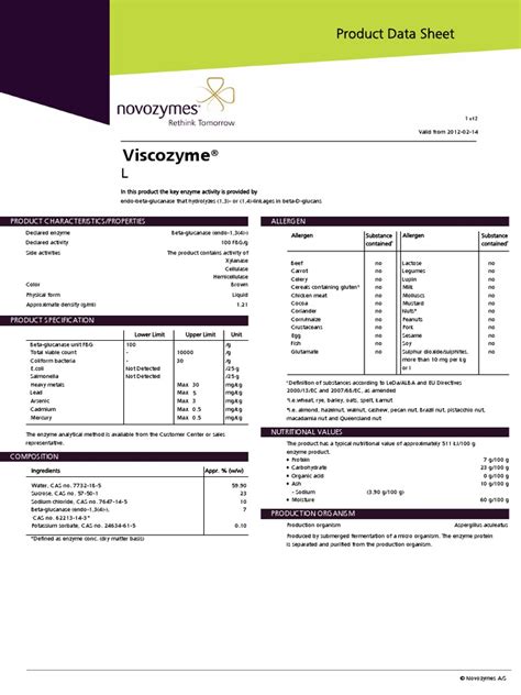 Viscozyme Product Data Sheet Pdf Hazard Analysis And Critical