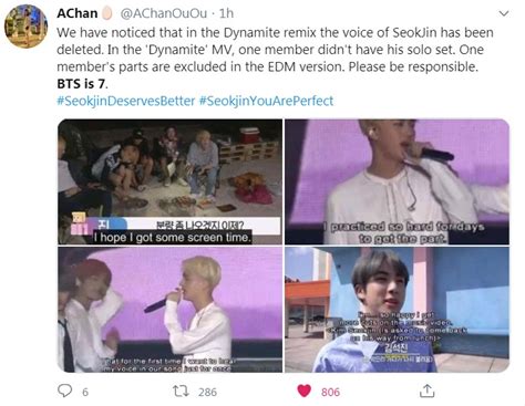 Jin Was Left Out Of The Dynamite Remix Fans Respond With “bts Is 7”