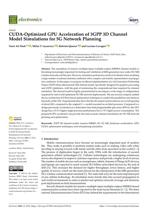 PDF CUDA Optimized GPU Acceleration Of 3GPP 3D Channel Model