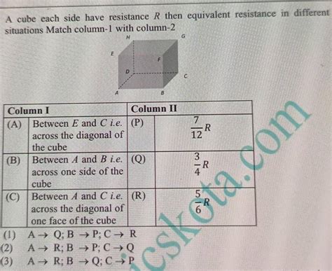 A Cube Each Side Have Resistance R Then Equivalent Resistance In Differen