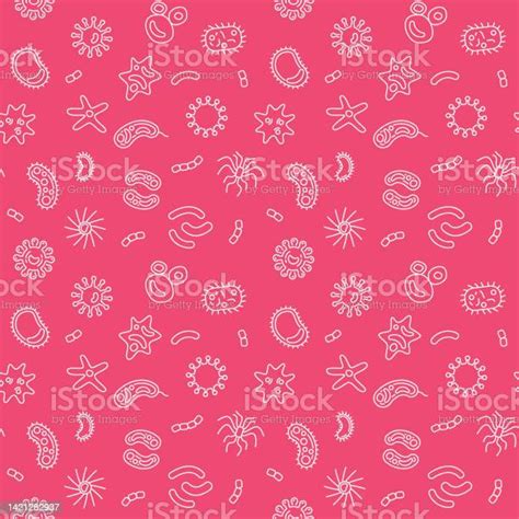 Pathogen Vector Red Seamless Pattern In Thin Line Style向量圖形及更多乳酸菌圖片 Istock