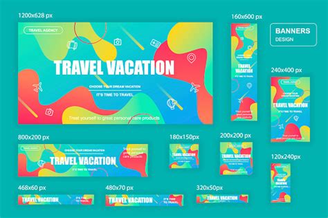 컬렉션 웹 배너 모바일 및 소셜 네트워크 포스터 쇼핑 광고 마케팅 자료에 대한 다양한 크기 제품 프로모션 여행사 여행을 위한 번들 배너 가리기에 대한 스톡 벡터 아트 및