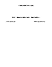 Lab 5 Formal Report Docx Chemistry Lab Report Lab 5 Mass And Volume Relationships David