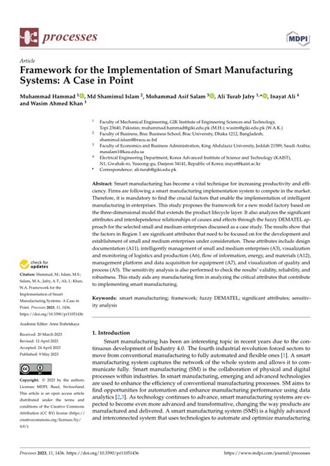Pdf Framework For The Implementation Of Smart Manufacturing Systems