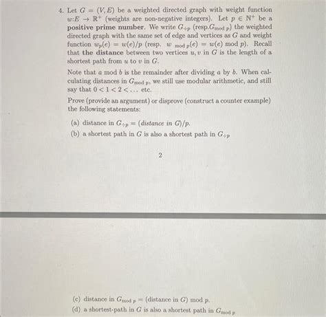 Solved 4 Let Gve Be A Weighted Directed Graph With